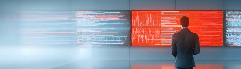 Man Immersed in a Vast Digital World of Code, Exploring Complex Data ...