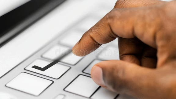 A Man is Indicating a Check Box on the Computer Screen Stock Photo ...