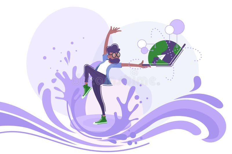 Man in information stream stock illustration. Illustration of cartoon ...