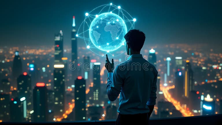 A Man is Innovating with Technology. Metaverse, Ai and Big Data ...