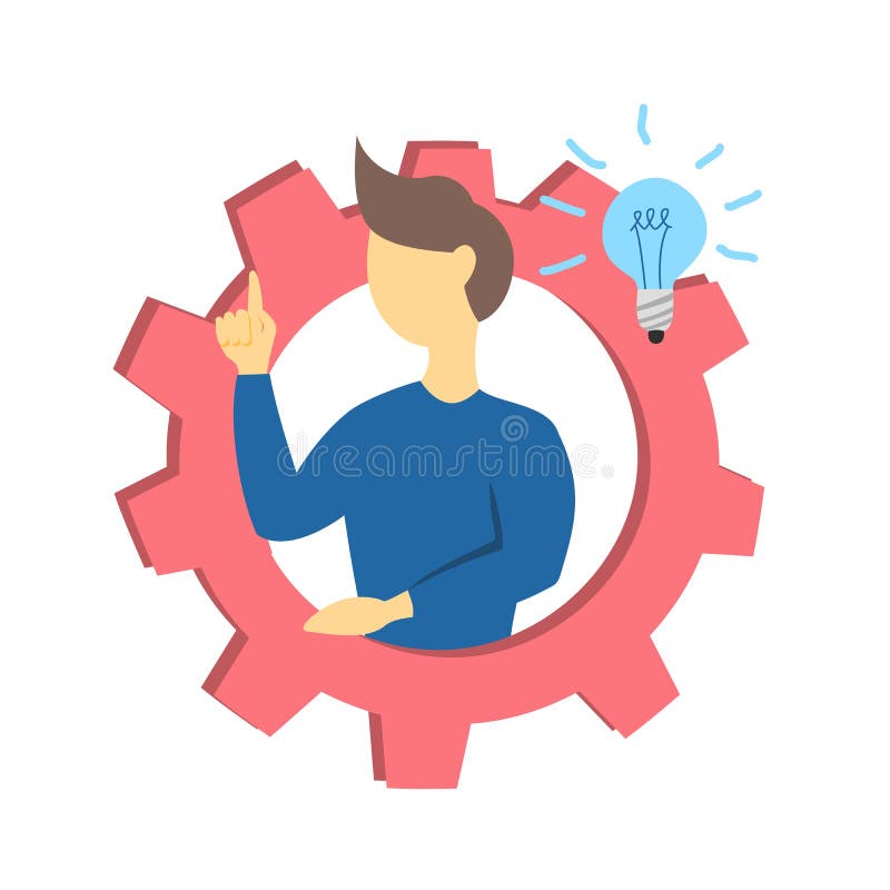 Man Inside Cogwheel Got an Idea Stock Vector - Illustration of creative ...