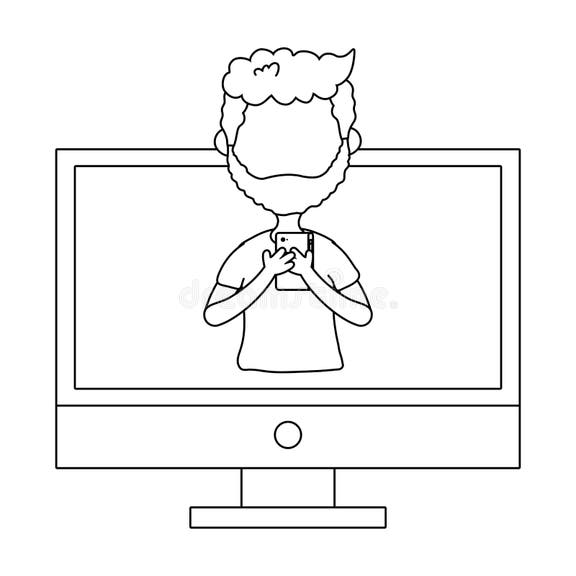 Man inside computer design stock vector. Illustration of communication ...