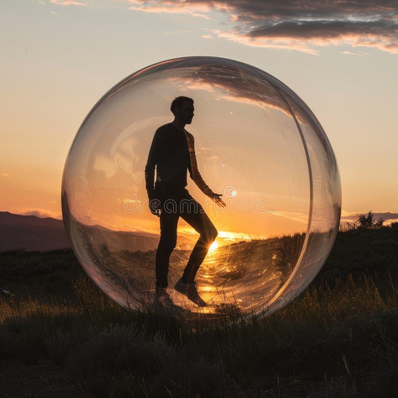 Man Inside a Large Transparent Ball Stock Illustration - Illustration ...