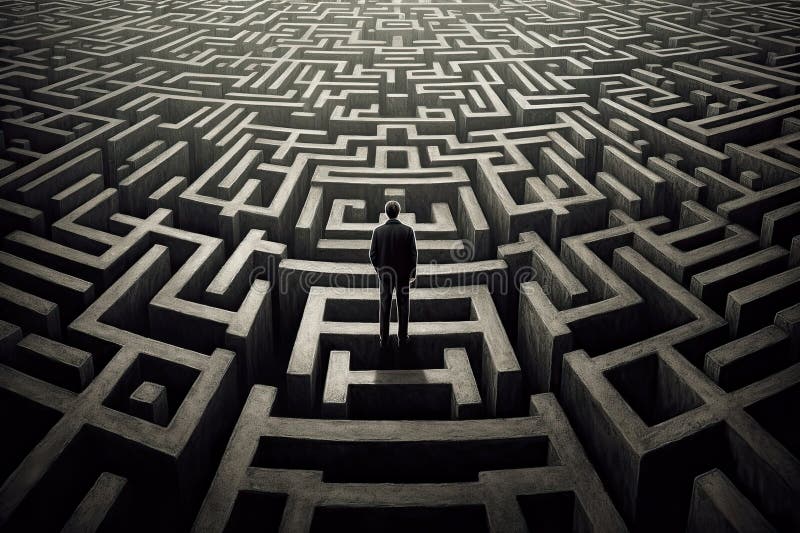 Man inside maze stock photo. Image of uncertainty, business - 289235268