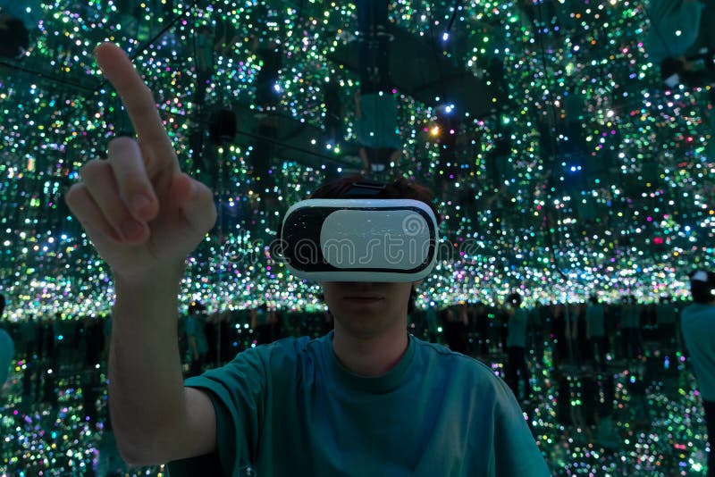 Man Inside Virtual Metaverse Stock Photo - Image of cyberspace, neon ...
