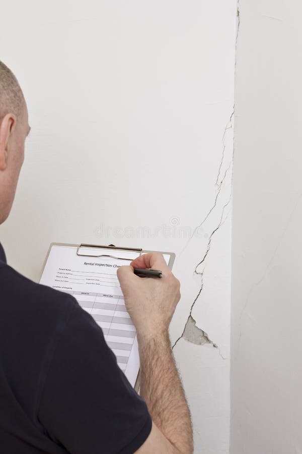 Man Inspection Wall Crack Rip Stock Image - Image of problem, wall ...