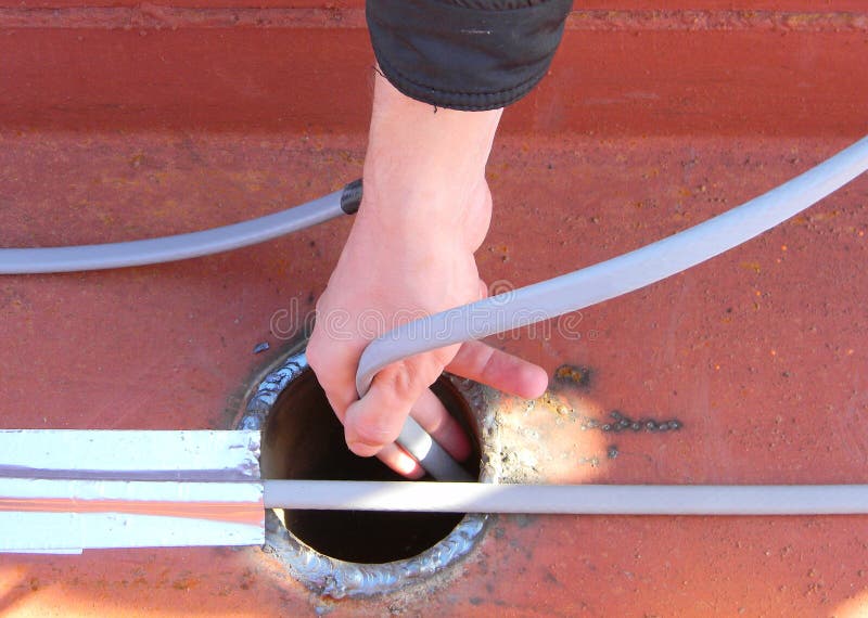 Man Installing Gutter Downspout Retractable Extender Stock Photo ...