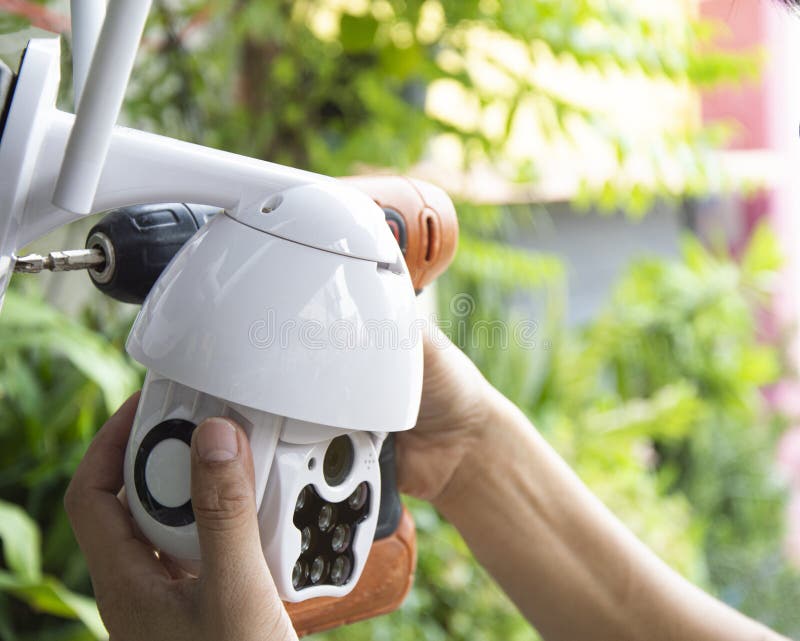 Man Installing IP CCTV or High Tech Surveillance System CCTV System ...