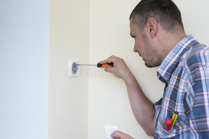 Man Installing Light Switch Stock Photo - Image of finger, handyman ...