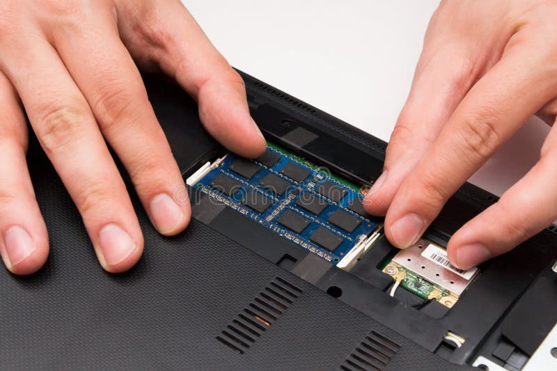 Man Installing Memory in Computer Stock Image - Image of microchip ...