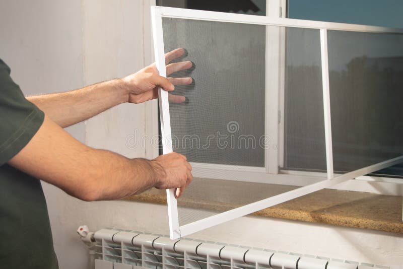 Man Installing the Mosquito Net on the Window Stock Photo - Image of ...