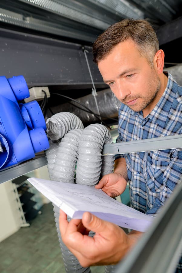 Man Installing New Ventilation System Stock Image - Image of efficiency ...