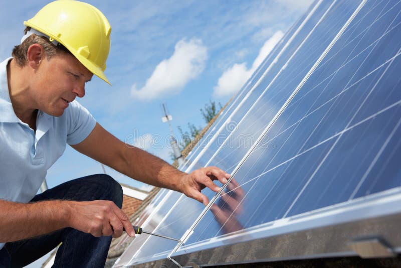 Installing Solar Panels stock image. Image of construction - 8683063