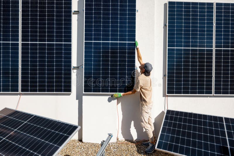Portrait of a Man Standing with Solar Panel Stock Image - Image of ...