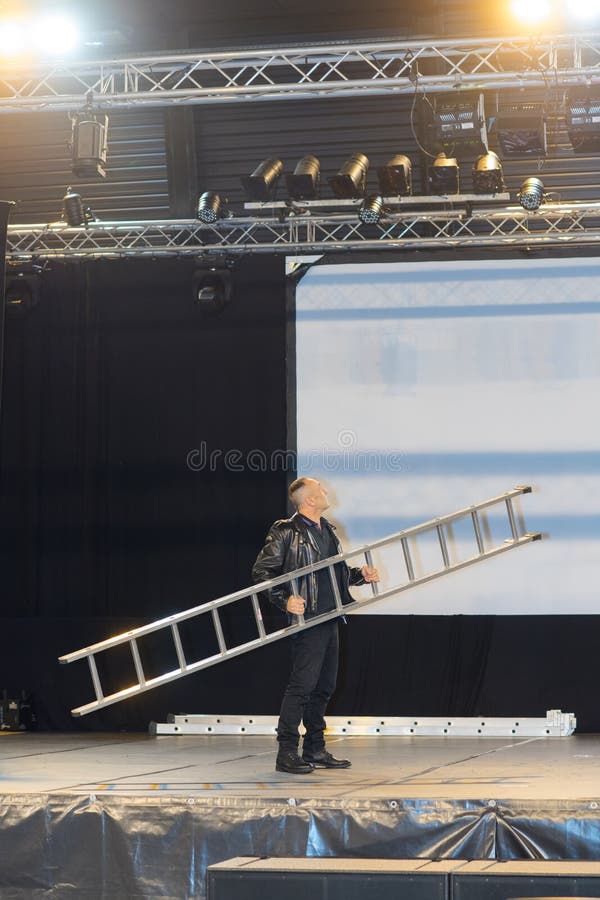 Man Installing Stage at Musical Event Stock Image - Image of ...