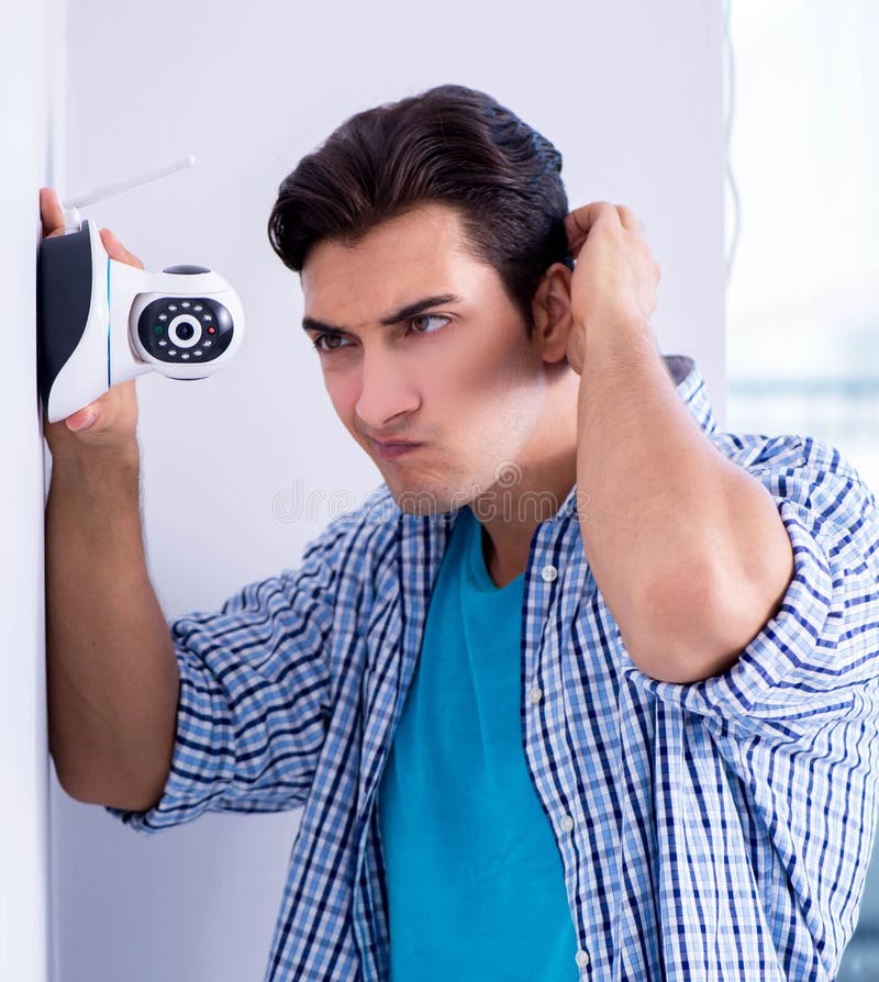 Man Installing Surveillance CCTV Cameras at Home Stock Photo - Image of ...