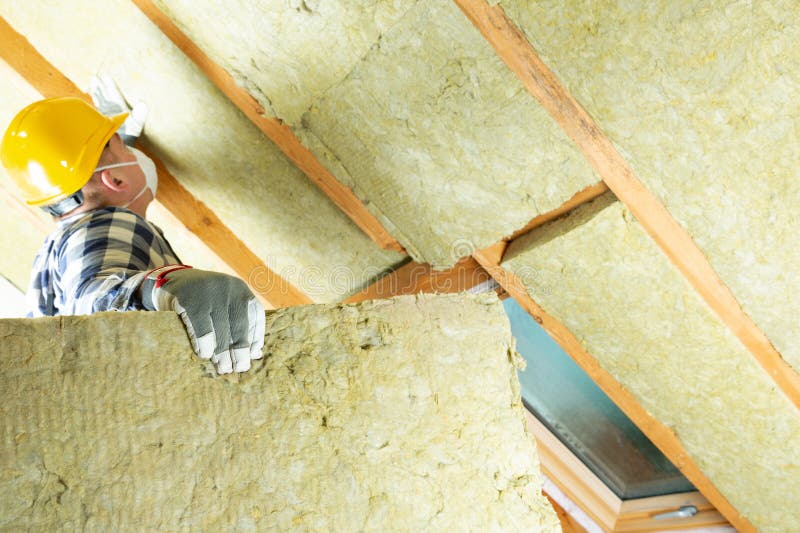 Man Installing Thermal Roof Insulation Layer Stock Image - Image of ...