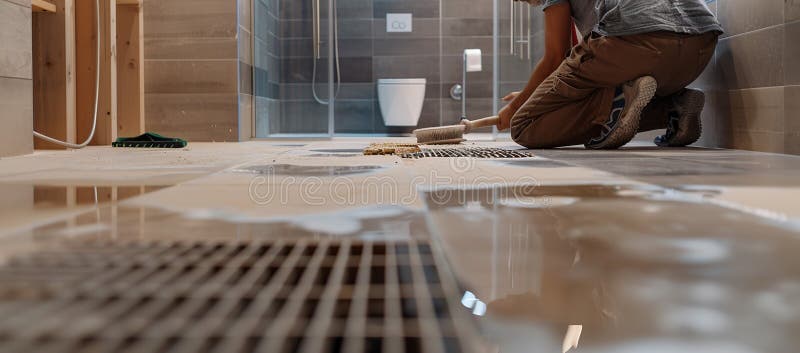 Man Installing Tiles in Bathroom Stock Illustration - Illustration of ...