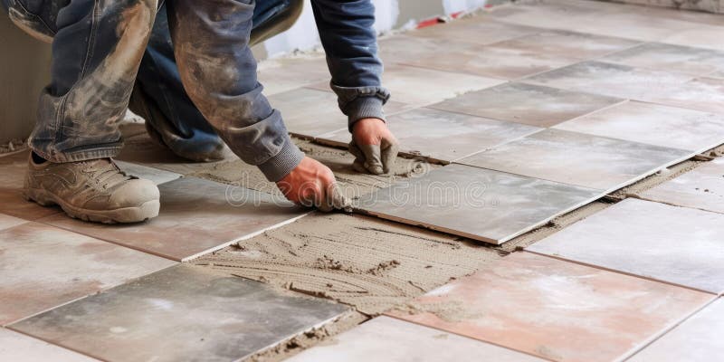 Man Laying Tile in a Bathroom Stock Photo - Image of generated ...