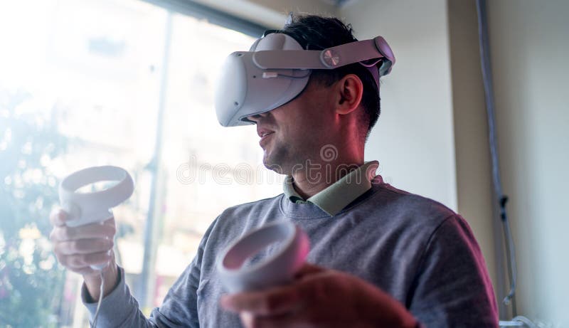 Man Interacting with Advanced Virtual Reality System Stock Image ...