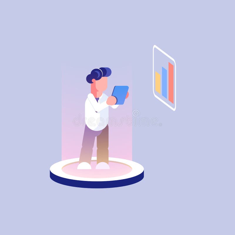 Man Interacting with Charts and Analyzing Statistics. Data ...