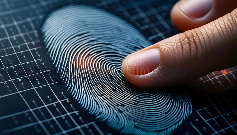 Man Interacting with Fingerprint on Touch Screen Stock Illustration ...