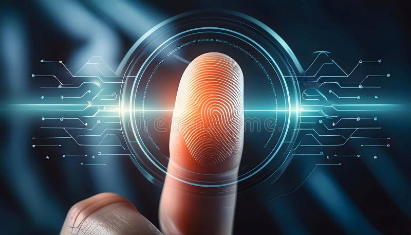 Man Interacting with Fingerprint on Touch Screen Stock Illustration ...