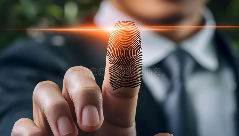 Man Interacting with Fingerprint on Touch Screen Stock Illustration ...