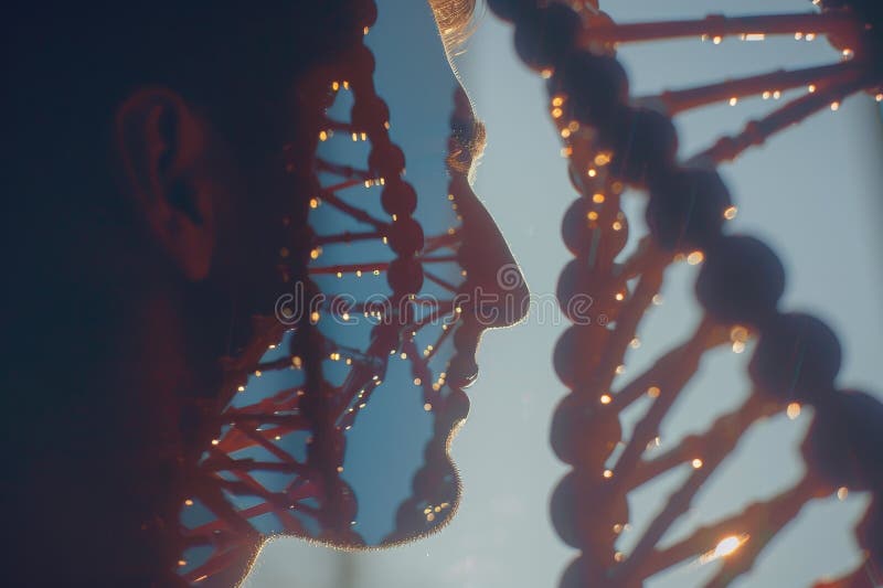 Man Interacting with a Floating DNA Helix, Symbolizing the Personal ...