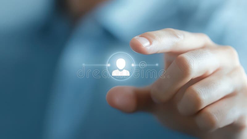 Man Interacting with Futuristic Digital Interface, Touching a Glowing ...