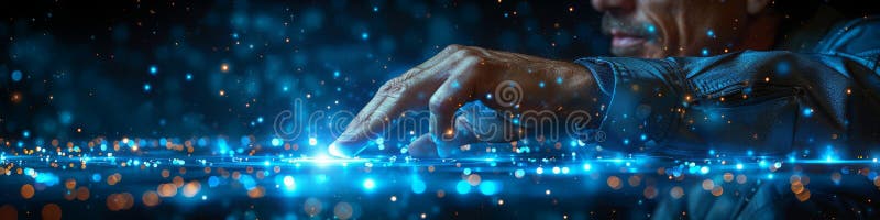 A Man is Interacting with a Hightech Display Screen Using His Finger ...