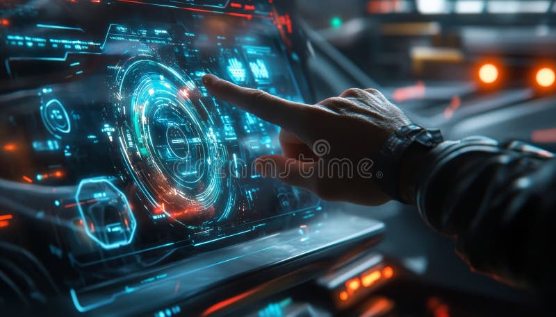 Man Interacting with Holographic Smart Car Interface Innovative 3d ...