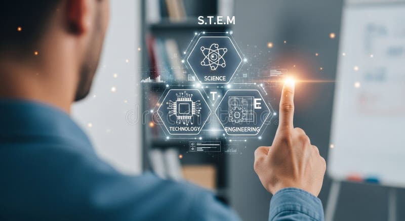 Man Interacting with Stem Interface Showcasing Science Technology ...