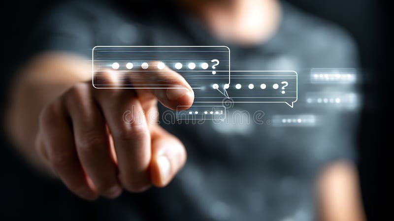 Man Interacting with Virtual Chat Bubbles Concept of Digital ...