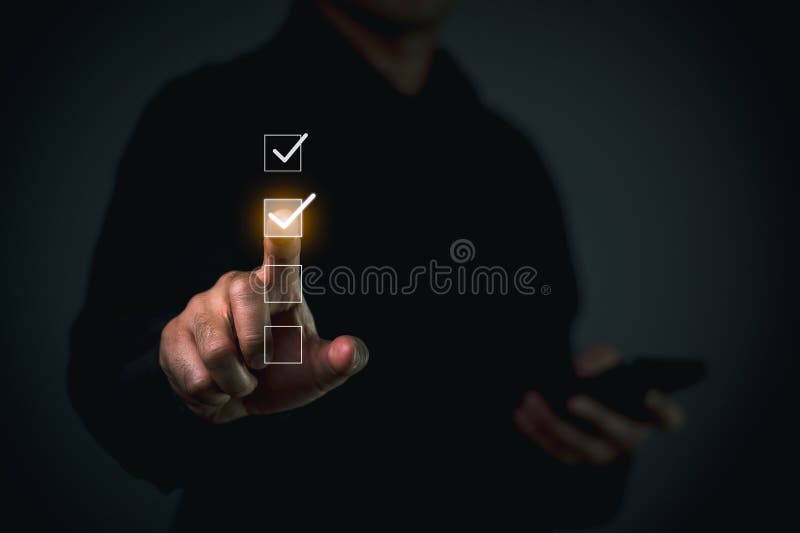 Man Interacting with Virtual Checklist Interface. Corporate Executive ...