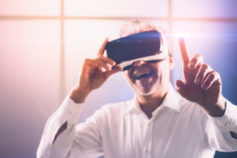 Man Interacting with Virtual Reality Stock Image - Image of technology ...