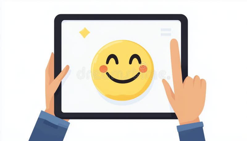 Man Interacting with a Virtual Touch Screen by Pressing a Smiley Face ...