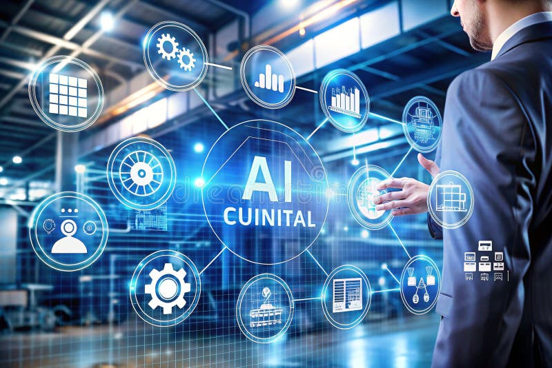 Man Interacts with AI-powered Industrial Automation System Stock ...