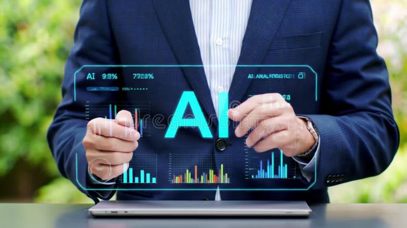 Man Interacts with Holographic AI Screen Artificial Intelligence Future ...