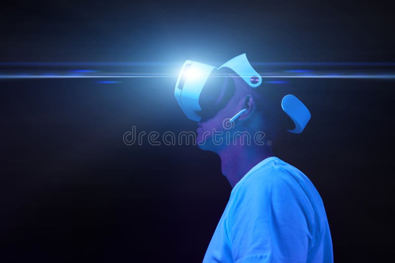 Man Interting with Virtual Reality Using Vr Headset. Stock Image ... Man Interting with Virtual Reality Using Vr Headset. Stock Image ...