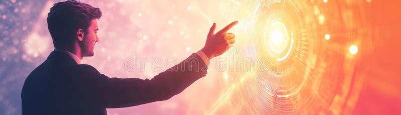 Man Intrigued by Captivating Light Source Emanating from Wall a Stock ...