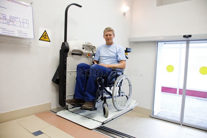 Handicap Lift, Elevator for Invalid Wheelchair Stock Photo - Image of ...