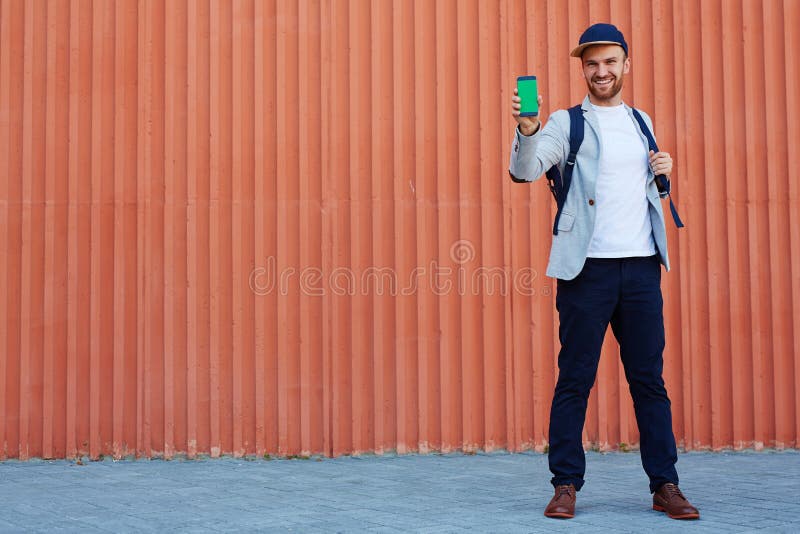 Man with iphone stock photo. Image of happy, gadget, showing - 75533448
