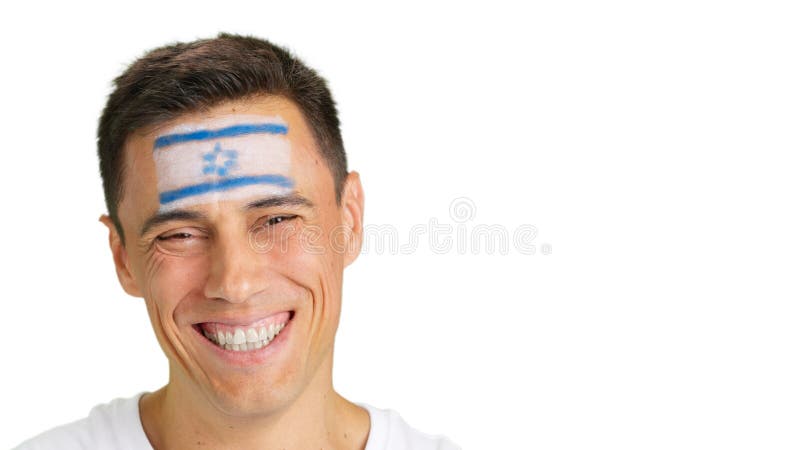 Man with a Israeli Flag Painted on the Face Smiling Stock Photo - Image ...