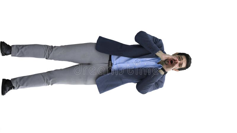 A Man in a Jacket on a White Background is Calling Stock Footage ...