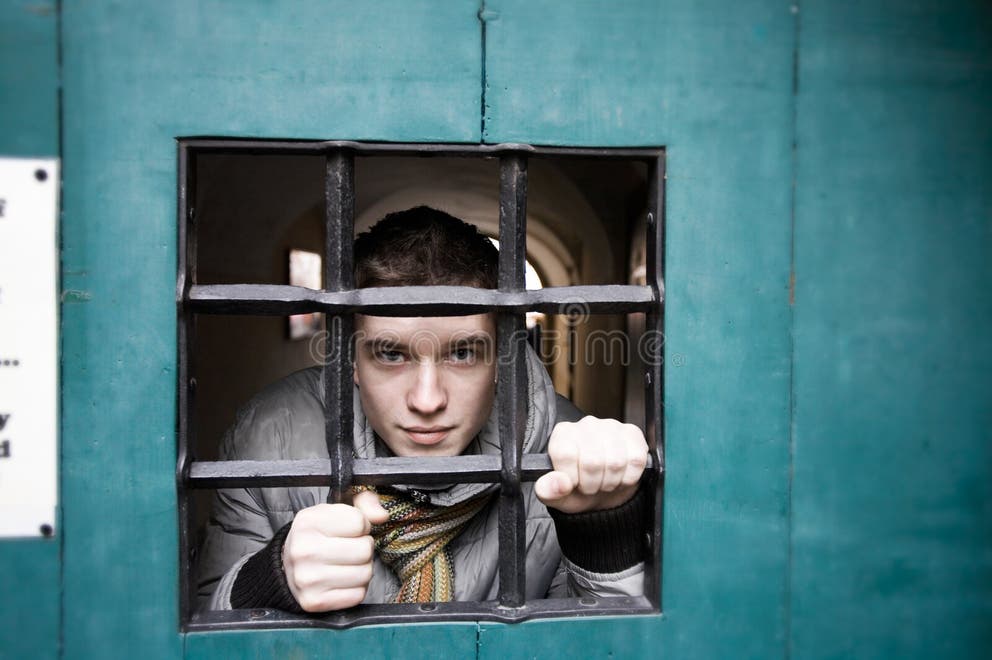 Man in jail stock image. Image of scarf, posing, cell - 7971949