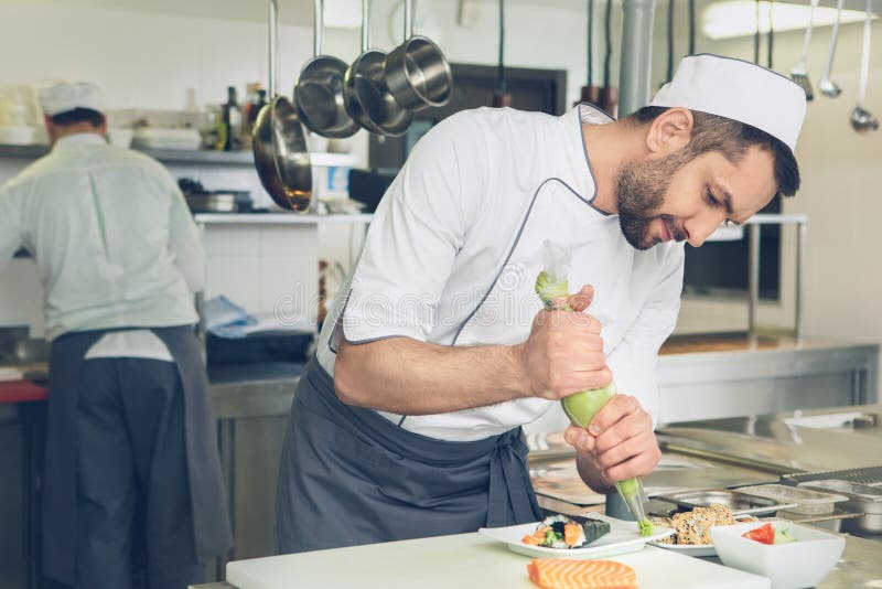 Man Japanese Restaurant Chef Cooking in the Kitchen Stock Photo - Image ...