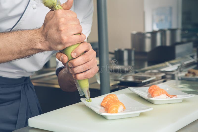 Man Japanese Restaurant Chef Cooking in the Kitchen Stock Photo - Image ...