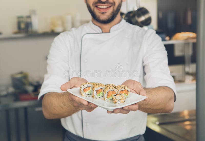 Man Japanese Restaurant Chef Cooking in the Kitchen Stock Photo - Image ...