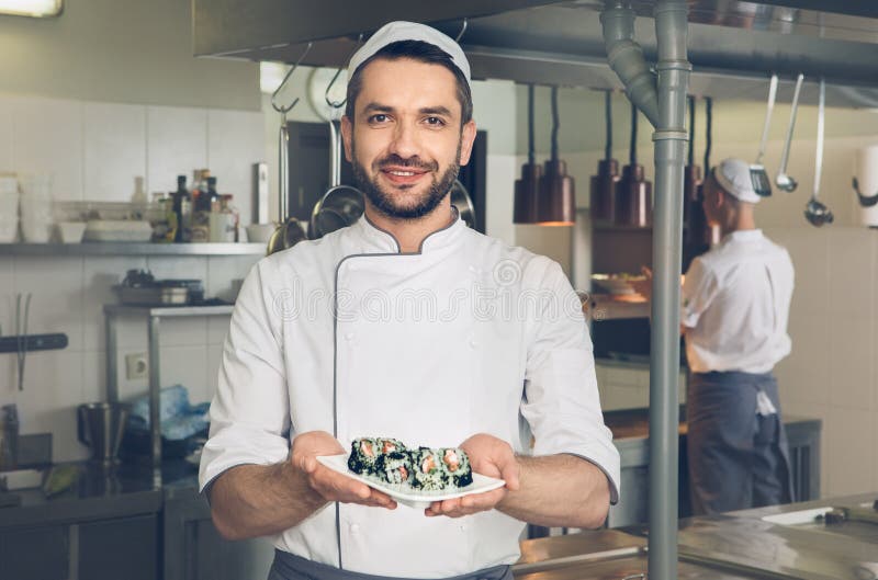 Man Japanese Restaurant Chef Cooking in the Kitchen Stock Photo - Image ...